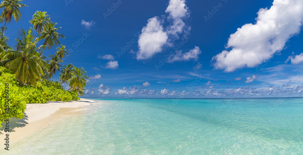 Summer beach landscape. Tropical island paradise. Exotic coast, palm ...