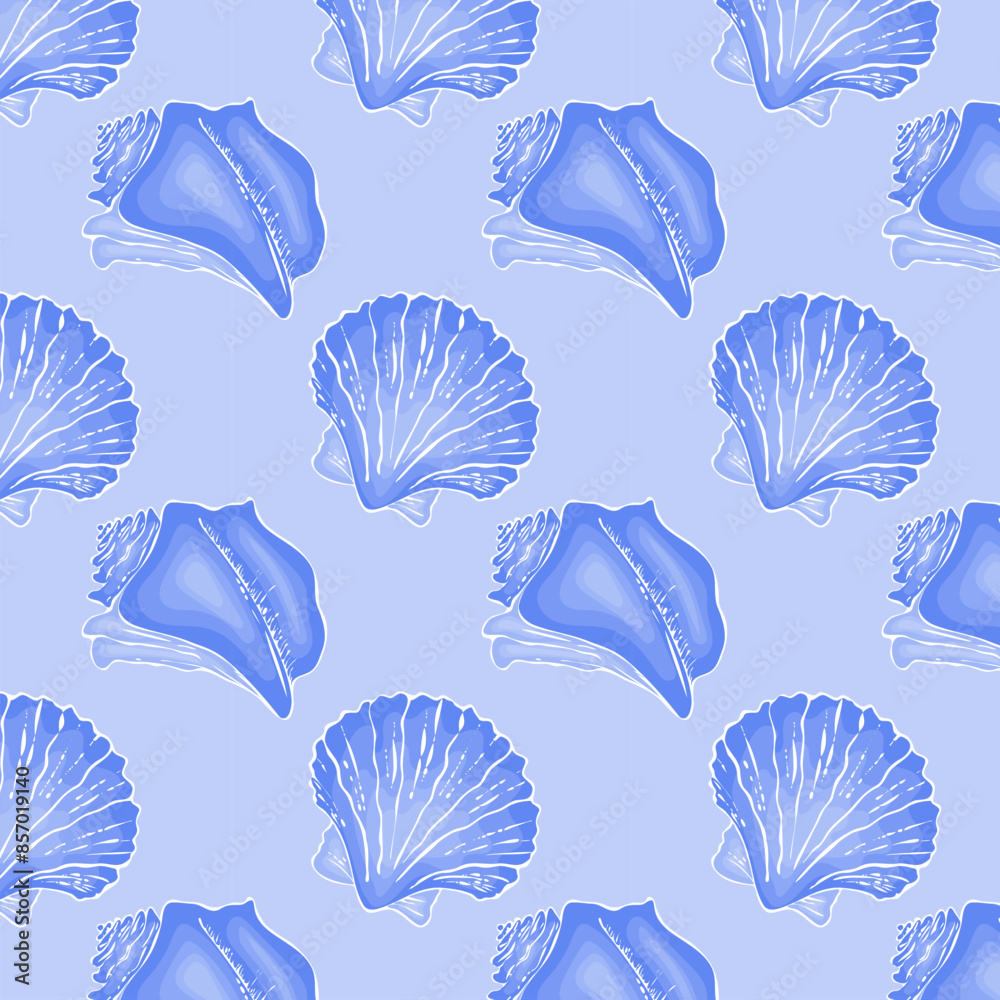Marine pattern in blue. Ocean and sea design background with hand drawn ...