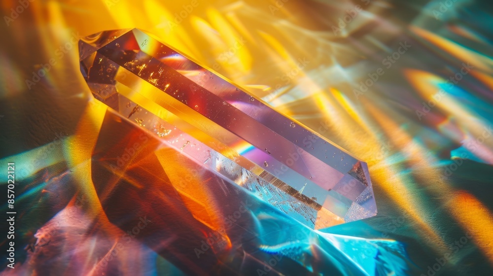 light beam through prism, creating colorful spectrum, highlighting ...