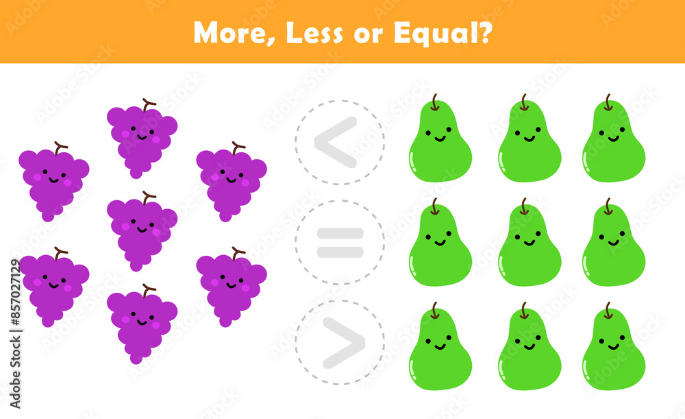Comparison Worksheet with Cute Cartoon Fruit for Kids. Counting Games ...