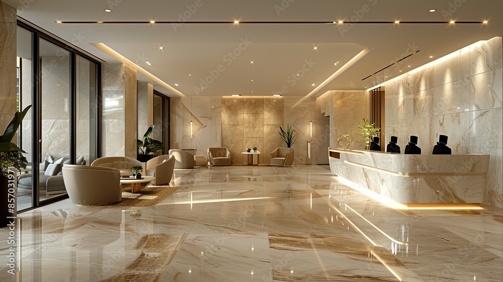 The sleek and modern design of a luxury apartment building lobby, with ...