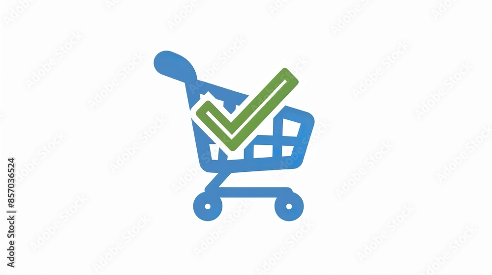 logo of [blue cart combined with green checkmark], only 3 colors: green ...