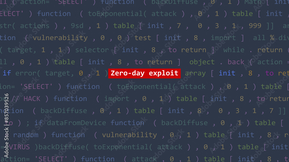 Cyber Attack Zero Day Exploit Text In Foreground Screen Of Code Editor