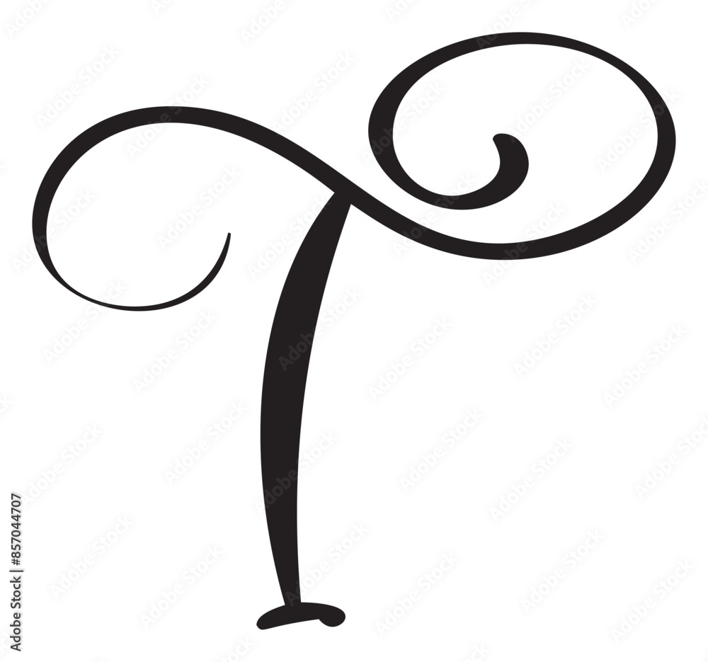 Vector calligraphy hand drawn letter I drop cap. Script font logo icon ...