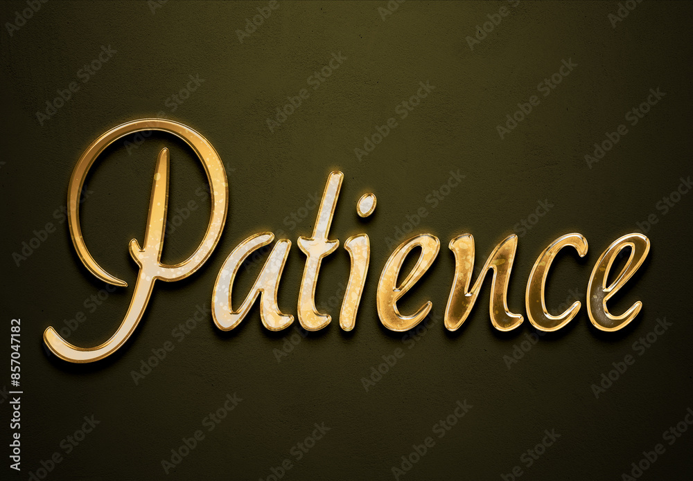 Old gold text effect of word Patience with 3D glossy style Mockup ...