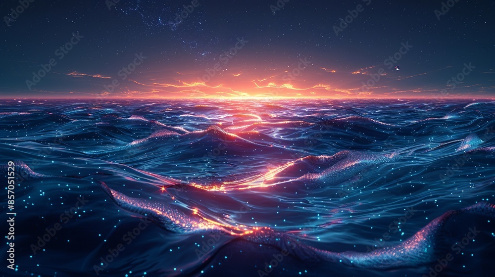 The surface of a vast, alien ocean ripples with the movements of ...