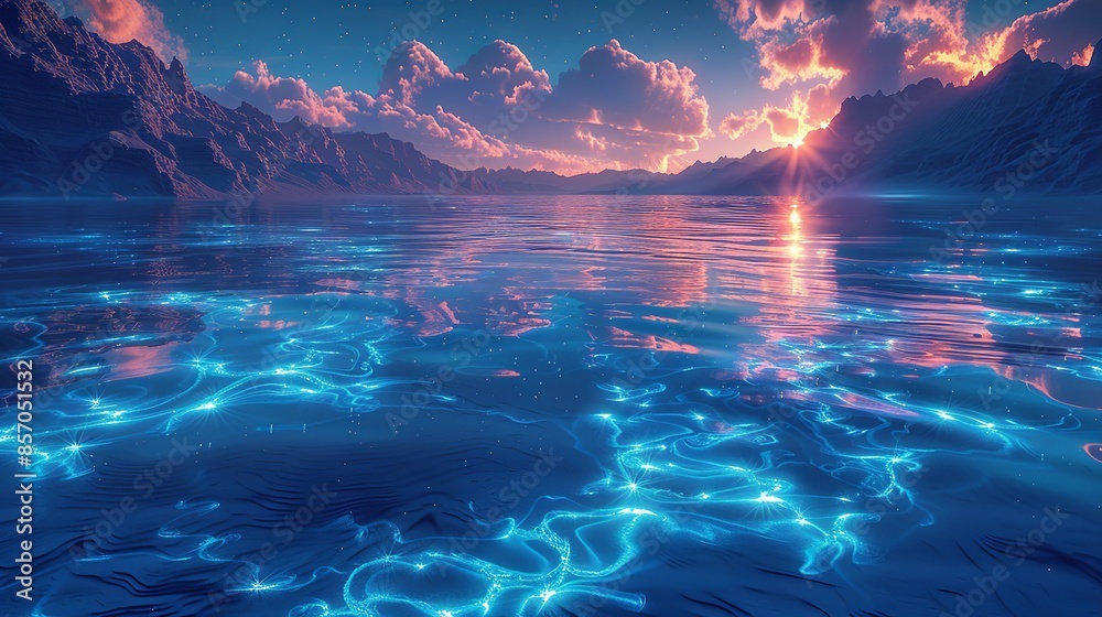 The surface of a vast, alien ocean ripples with the movements of ...