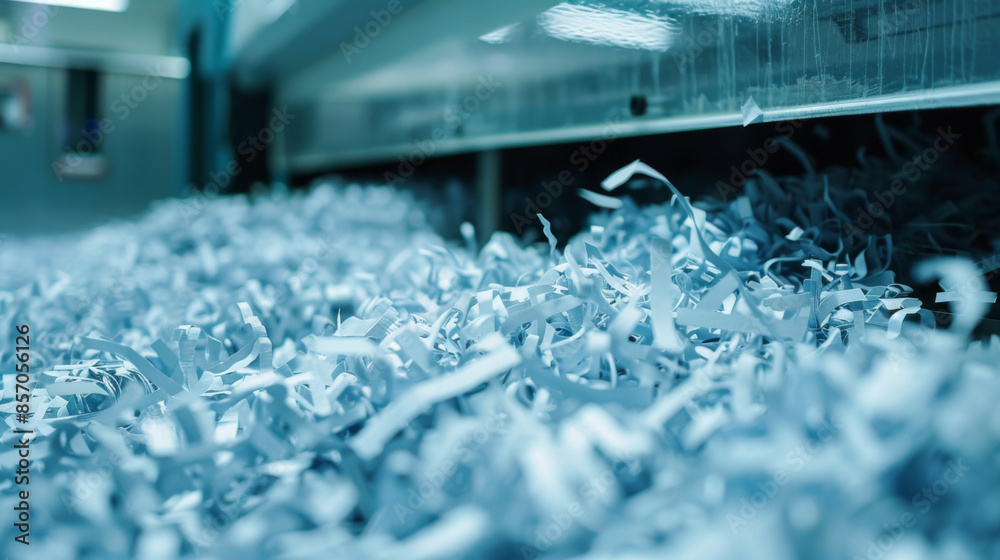 Large pile of shredded paper strips in an industrial shredding machine ...
