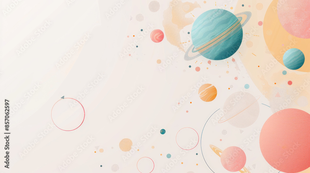 A minimalist background with planets and their orbits in pastel tones ...