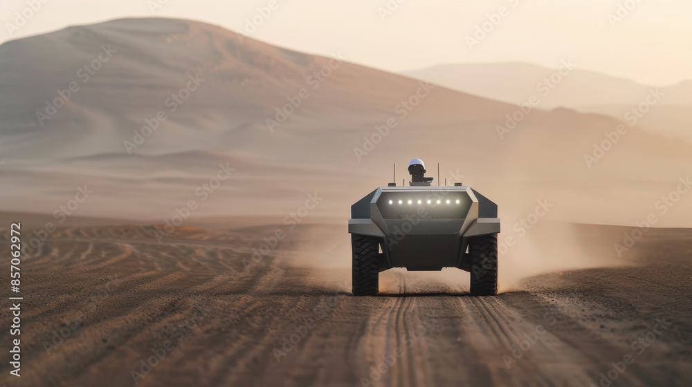 An unmanned combat vehicle patrols a deserted battlefield with AI ...