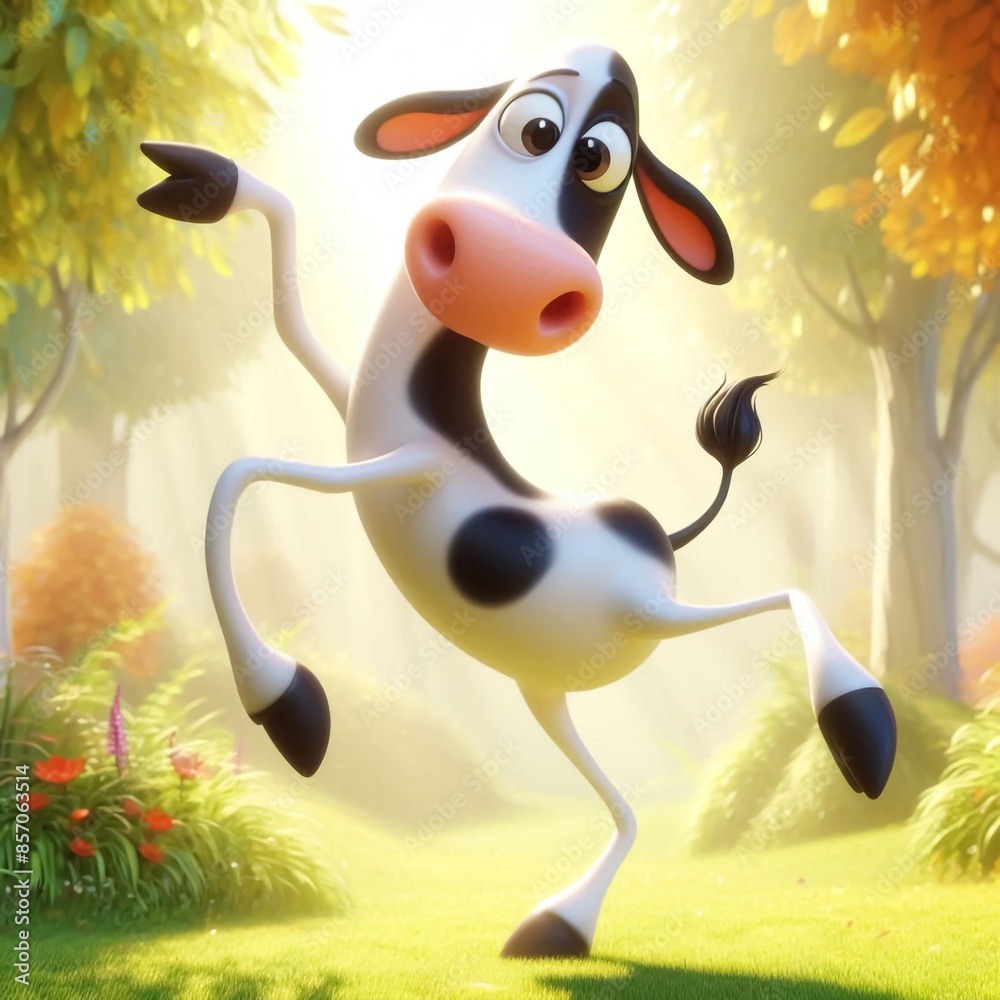 3D cute slender and clumsy cow cartoon. Agriculture and farm animals ...