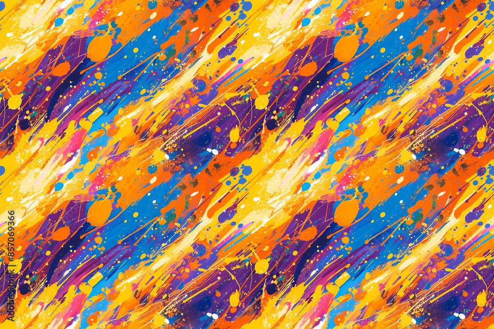 Bright seamless pattern with colorful paint splashes and fluid shapes ...