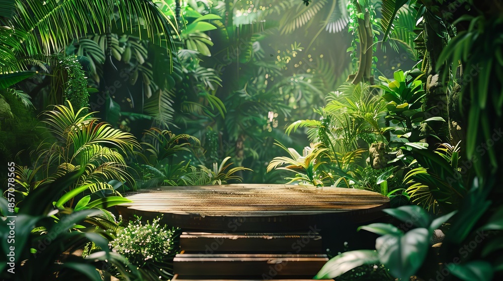 Podium in a dense jungle side view showcasing lush, surreal nature ...