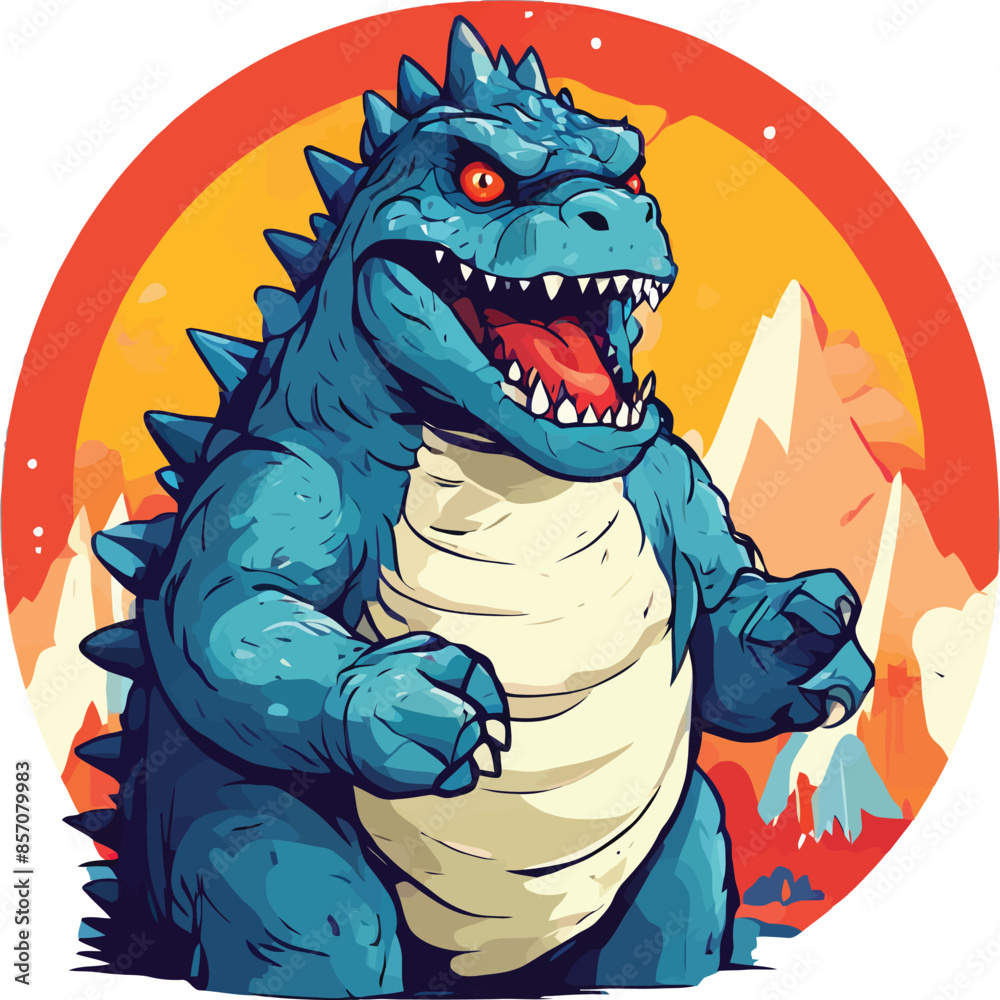 Godzilla in chibi cute style, vector illustration, isolated in white ...