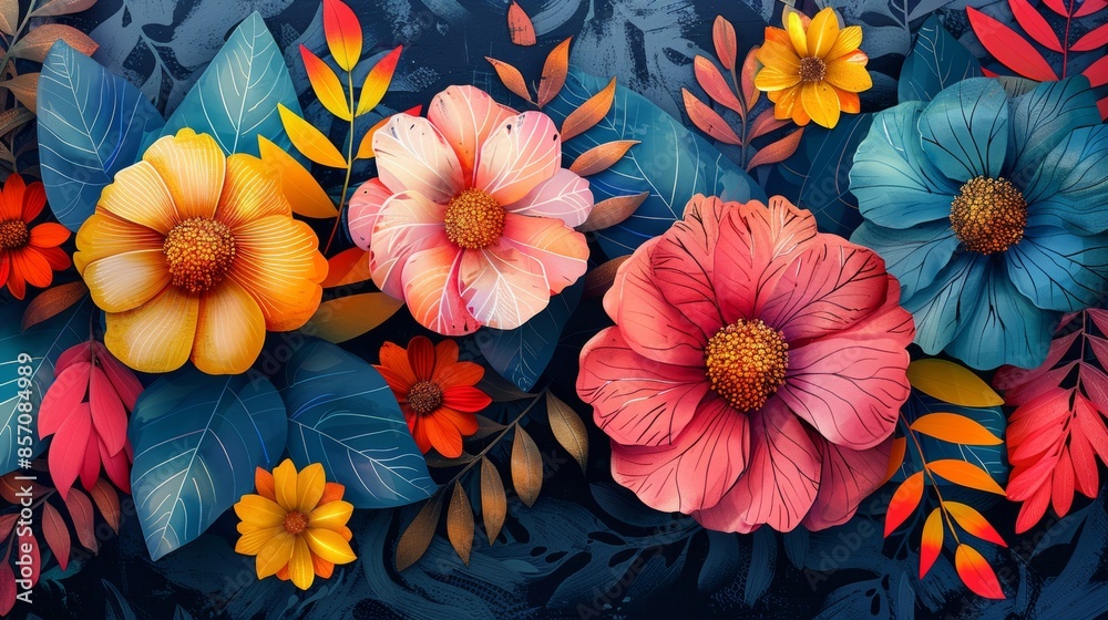 botanical pop art, playful botanical collage banner with oversized ...