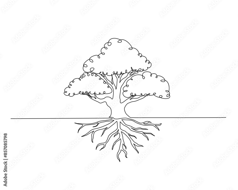 Continuous one line drawing of tree plant art style . Tree in single ...