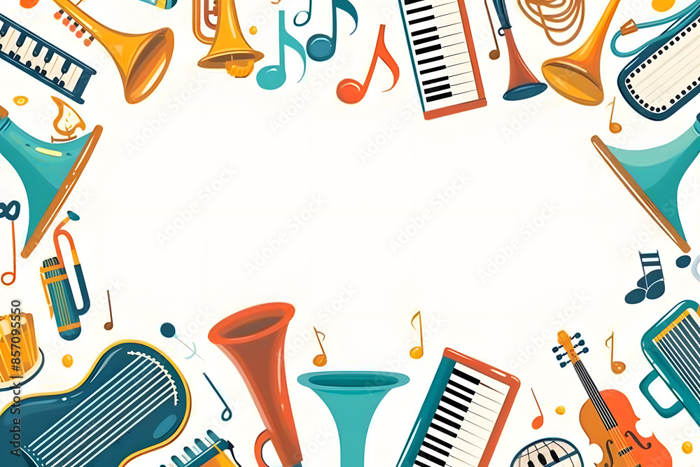 Cute cartoon music instruments frame border background. Stock ...