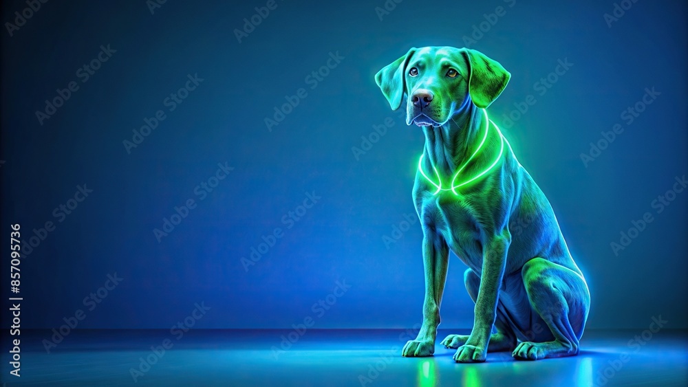 Glowing neon blue and green dog over blue background wallpaper, dog ...