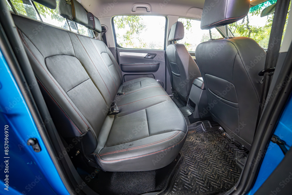 Moscow, Russia - June 2024: Blue pickup truck in the forest. sollers ...