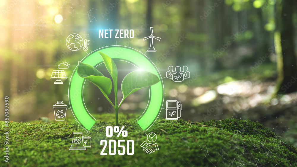 Net Zero Emissions 2050 Countdown Animation Young plant springing up ...