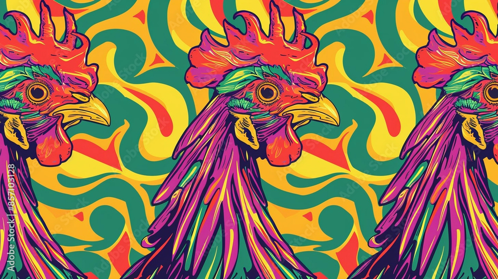 Psychedelic acid background with chickens Stock Illustration | Adobe Stock