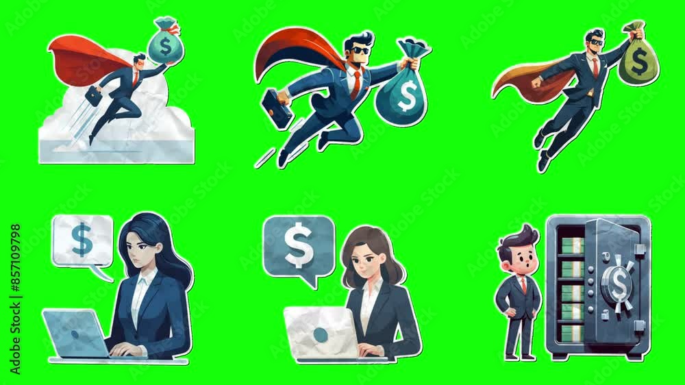 Collection set of 6 editable finance animation green screen. used for ...
