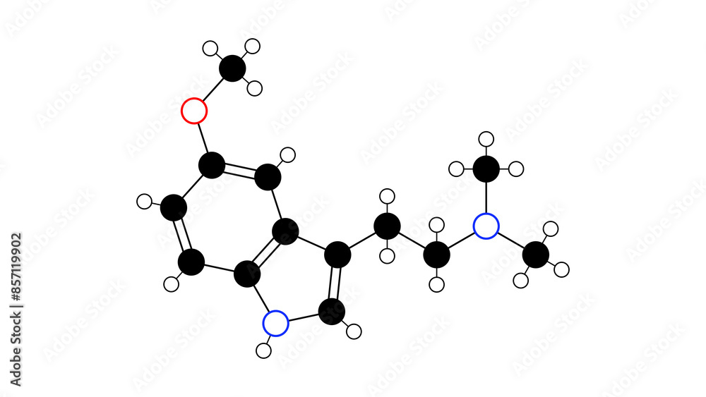 5-meo-dmt molecule, structural chemical formula, ball-and-stick model ...