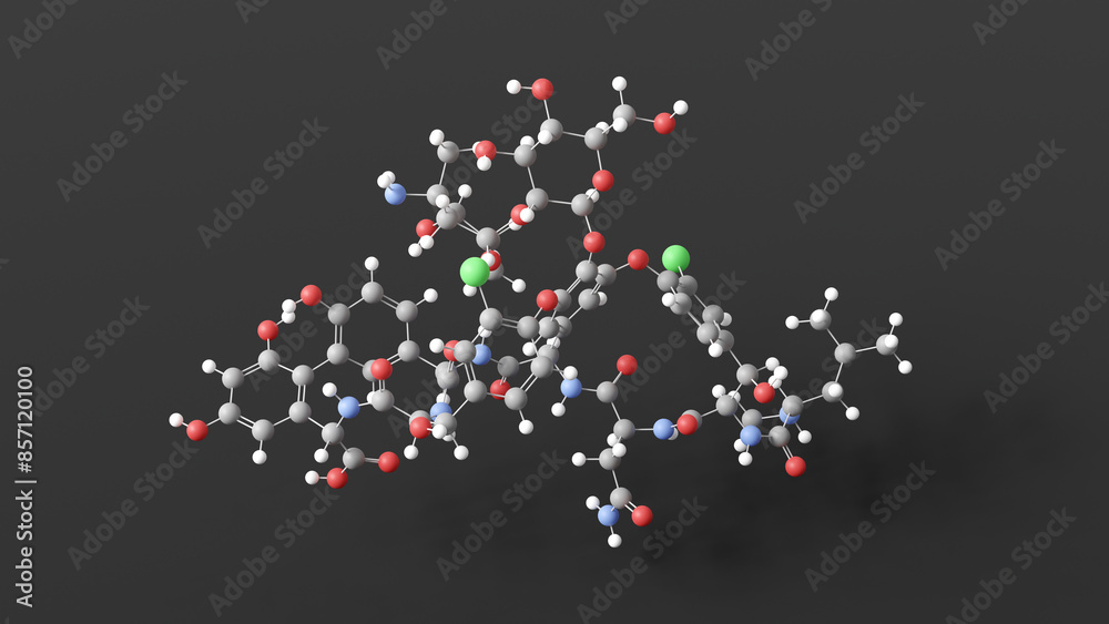 vancomycin molecule 3d, molecular structure, ball and stick model ...