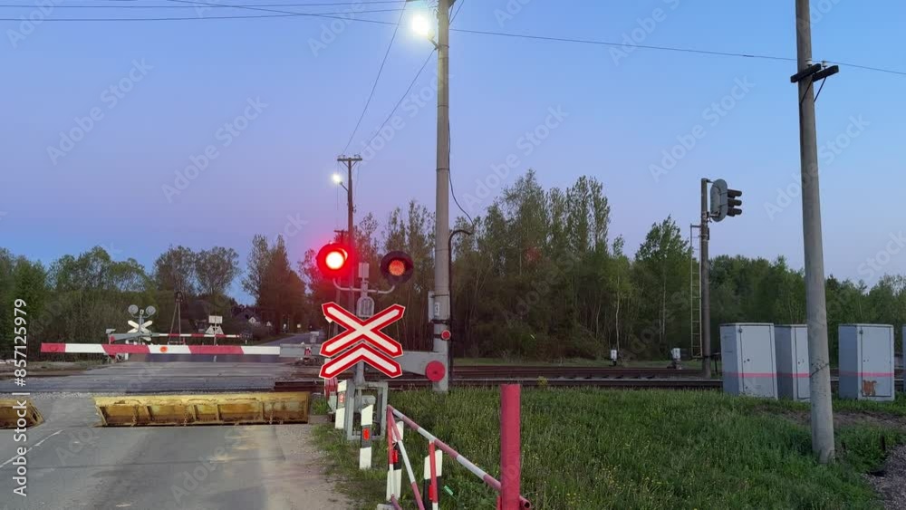 The railway traffic light is red. Stop signal for a stop at a railway ...