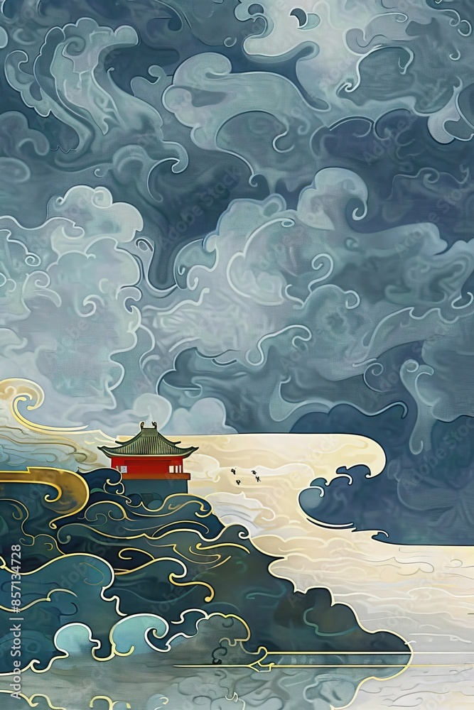 "Chinese Style Background Picture of Auspicious Clouds and Traditional ...
