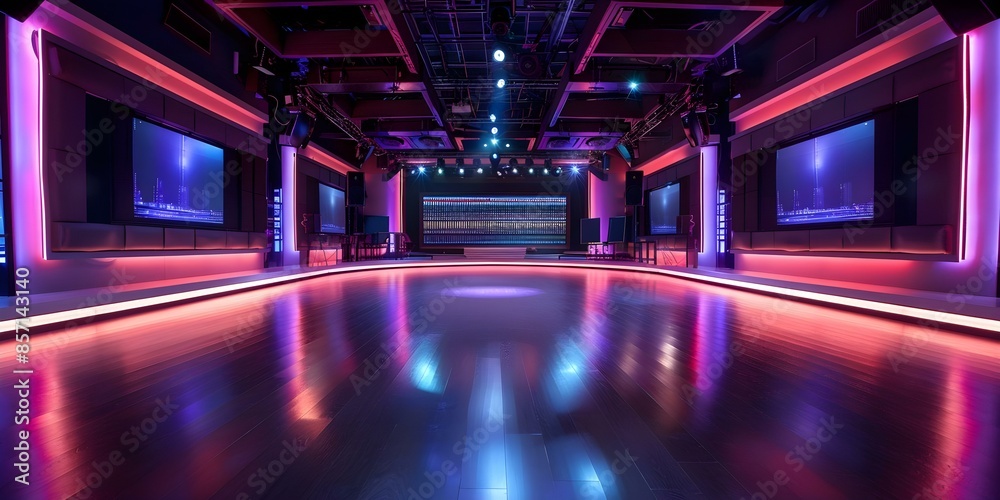 TV studio floor with sound stages control rooms editing suites and crew ...