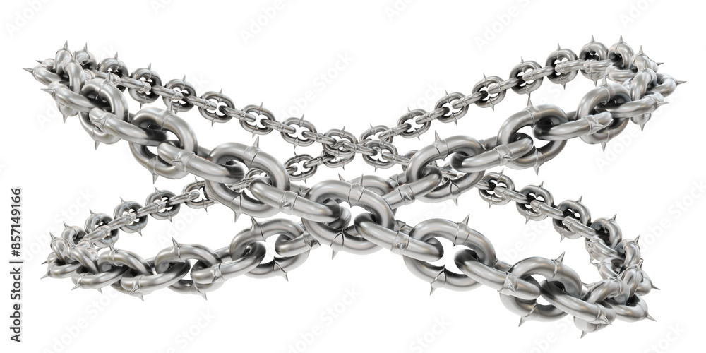 Kinetic Chains: 3D Metal Art. D artwork features sharp-tipped chains in ...