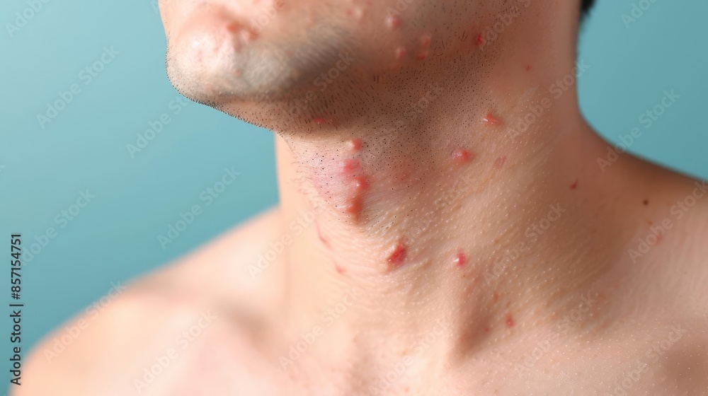 Drug-induced dermatitis on chest, Adverse reaction, Realistic depiction ...