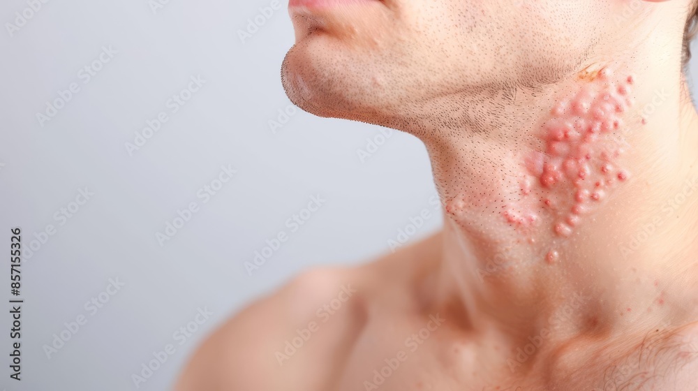 Drug-induced dermatitis on chest, Adverse reaction, Realistic depiction ...