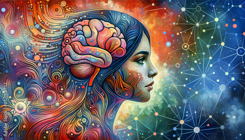 Colorful artistic illustrations that represent the brain and conscious ...
