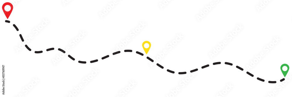 Route icon - two points with dotted path and location pin. Route ...
