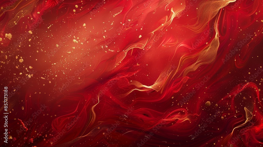 Rich red and gold wallpaper with flowing shapes stars and subtle dragon ...