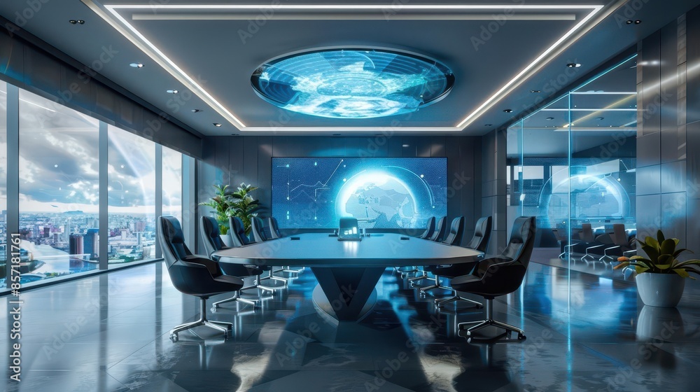 futuristic conference room interior with sleek furniture and ...