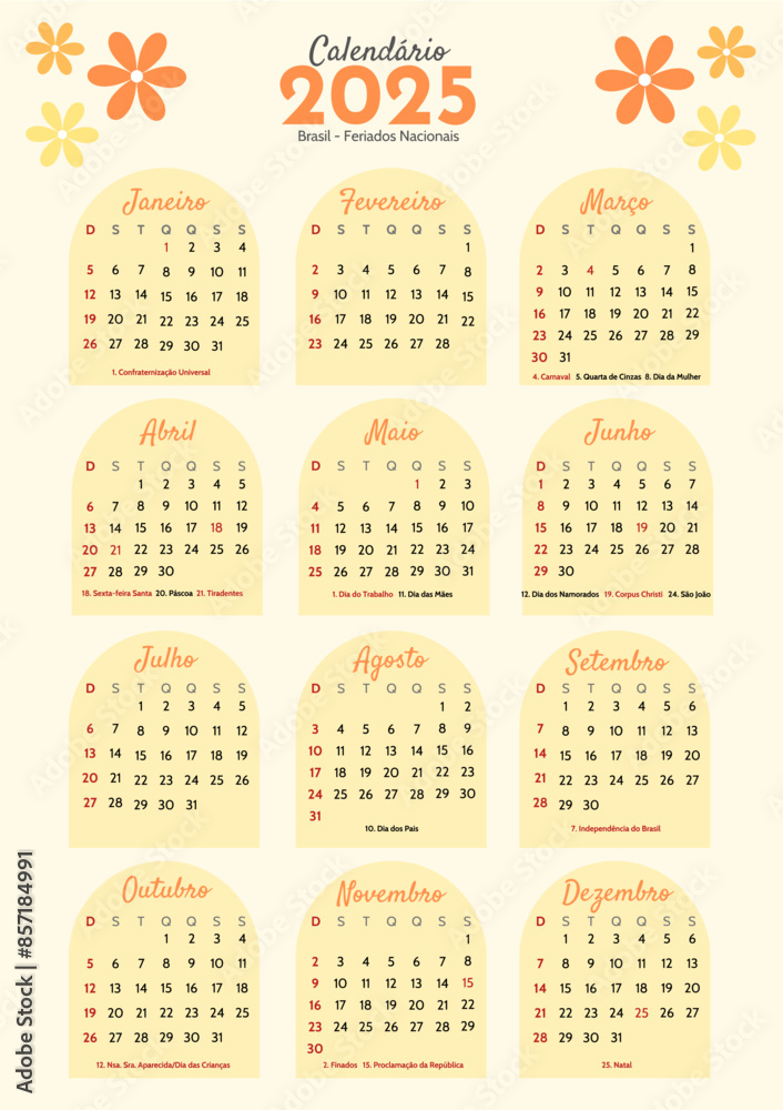 Calendario Brasil - Portugues 2025 Feriados Nacionais datas ...