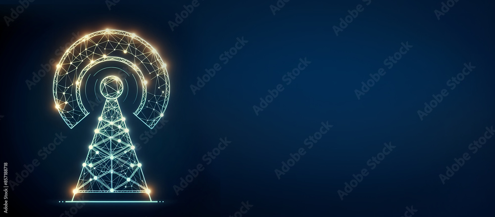 Antenna transmission communication tower ,5G mobile data towers, Radio signals waves and light ...