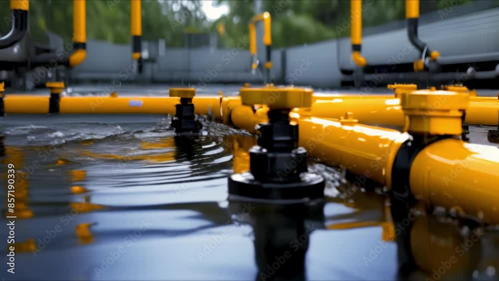 Detailed illustration of rainwater harvesting system with pipes valves ...