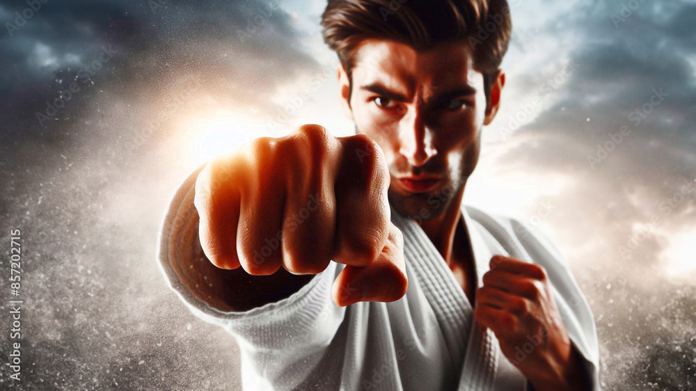 A dynamic close-up karate punch captures a powerful moment, capturing ...