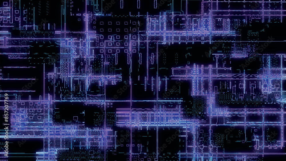 Printed circuit board. Visualization of advanced technology concept: PCB processor microchip ...