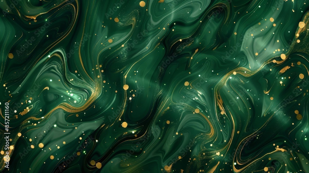 Green and metallic gold background marbled patterns glowing points ...