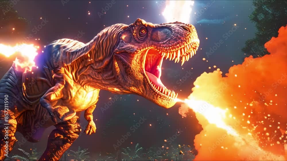 Hyperrealistic depiction of Tyrannosaurus rex during meteorite impact ...