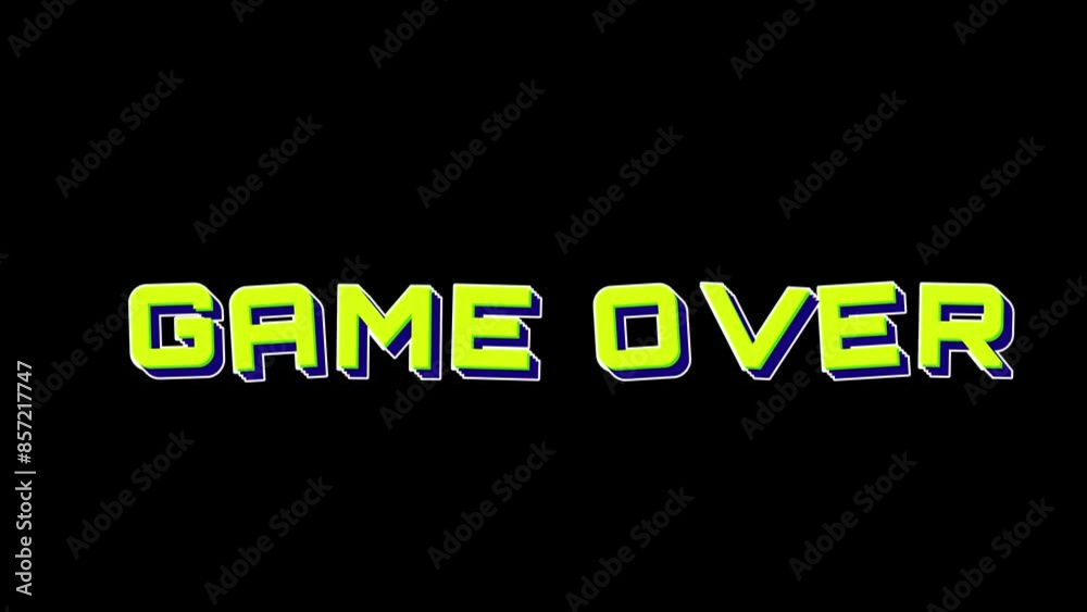Looped Game Over Animation on Black Background with Glitch and ...