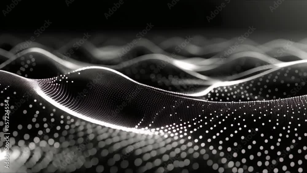 Black Abstract Background with White Dotted Wave Pattern for Banner ...