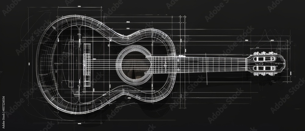 Precision AutoCAD Drawing of Guitar Internal Bracing and Soundboard ...