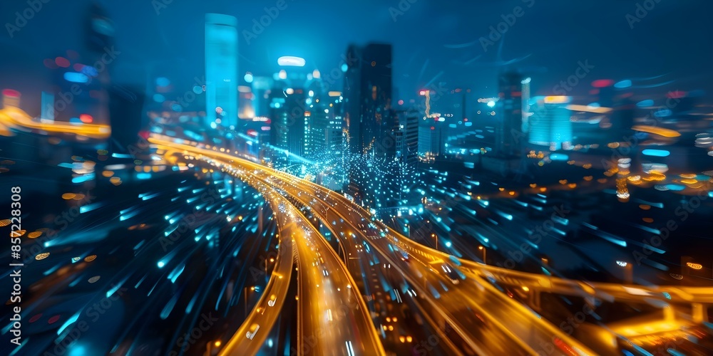Night city highway overpass aerial view showcasing modern traffic ...