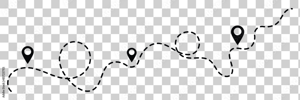 Route icon - two points with dotted path and location pin. Route ...